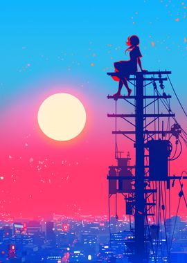 'Silhouette Girl on Tower' Poster, picture, metal print, paint by ...