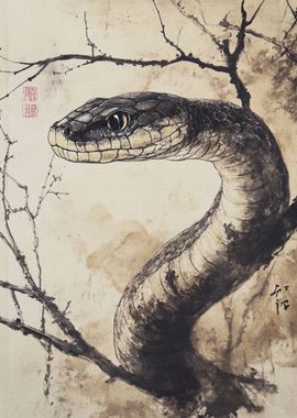 'Chinese, ink painting, snake' Poster, picture, metal print, paint by ...