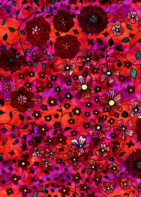 'Red Small Flowers' Poster by Aloke Design | Displate