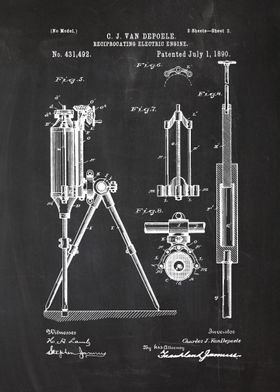 '1890 Reciprocating Electric Engine -Patent Drawing' Poster by Nicram K ...