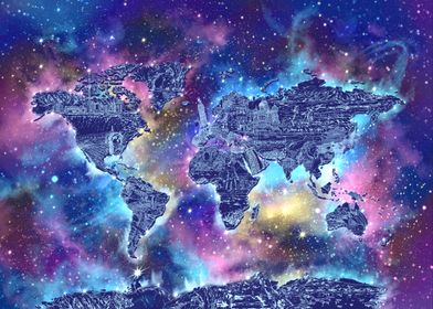 'world map galaxy 5' Poster by Bekim Art | Displate