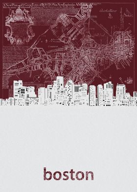 'Boston skyline red' Poster by Bekim Art | Displate