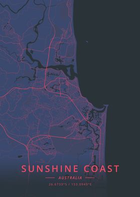 'Sunshine Coast Australia' Poster by Designer Map Art | Displate