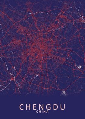 'Chengdu Blue City Map' Poster by City Map Art Prints | Displate