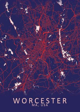 'Worcester MA USA City Map' Poster by City Map Art Prints | Displate