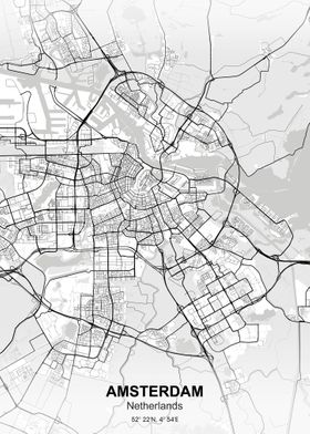 'amsterdam city map white' Poster by Project X | Displate