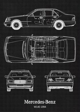 'MercedesBenz W140 1994' Poster by MICHAEL BRUNS PLATES | Displate