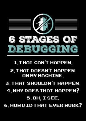 '6 Stages of Debugging For ' Poster by Uwe Seibert | Displate