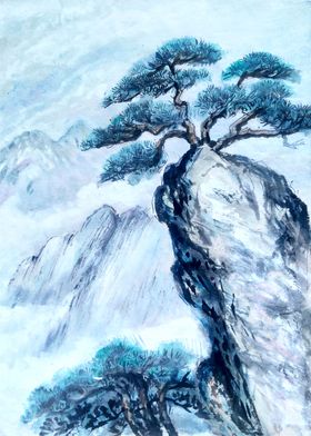 'Trees on Mountains painted' Poster by Max Ronn | Displate