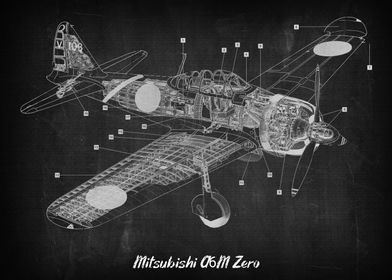 'Mitsubishi A6M Zero' Poster by MICHAEL BRUNS PLATES | Displate