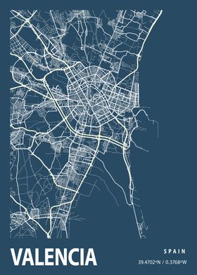 'Valencia Blueprint Street ' Poster by Tien Stencil | Displate