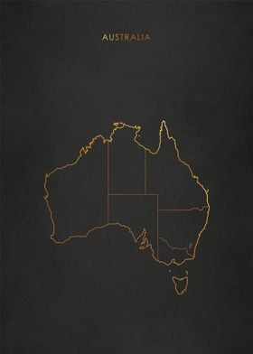 'Gold Australia Map' Poster by Alo | Displate