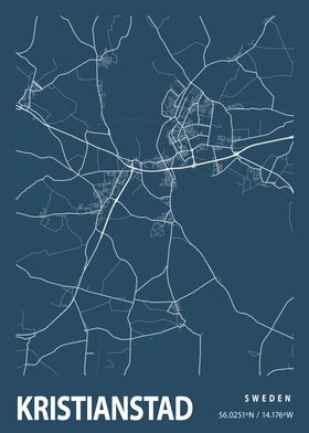 'Kristianstad Blueprint Map' Poster by Tien Stencil | Displate