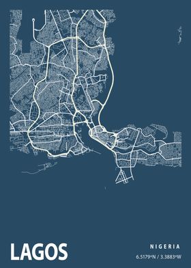 'Lagos Blueprint Street Map' Poster by Tien Stencil | Displate