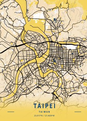 'Taipei Yellow City Map' Poster by Tien Stencil | Displate