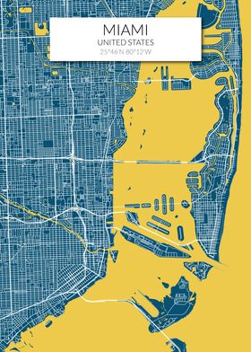 'Miami Map Blue Yellow' Poster by dkDesign | Displate