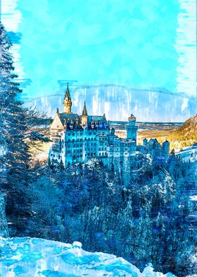 'Blue Ice Vintage Castle ' Poster by Colortrix | Displate