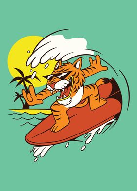 'SURFING TIGER' Poster by StonerPlates | Displate