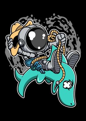 'Astronaut Riding Shark' Poster by Artistic Paradigms | Displate