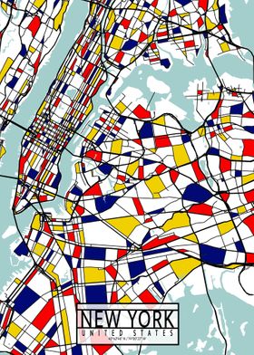 'New York City Map Mondrian' Poster by deMAP Studio | Displate