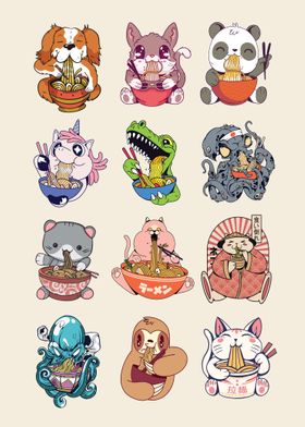 'Cute ramen animals' Poster by Simon Darren | Displate