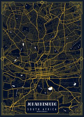 'Johannesburg City Map Gold' Poster by deMAP Studio | Displate