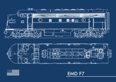 'EMD F7 TRAIN USA BLUEPRINT' Poster by Atomic Chinook | Displate
