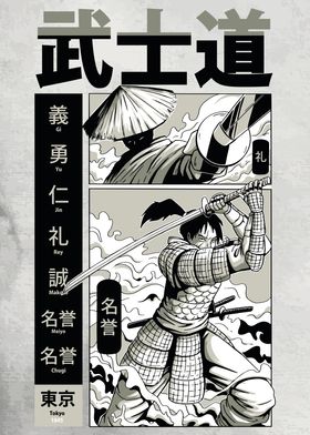 'Japanese Samurai Comic 1' Poster by StonerPlates | Displate