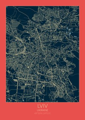 'Lviv Map Red Blue Lvov' Poster by dkDesign | Displate