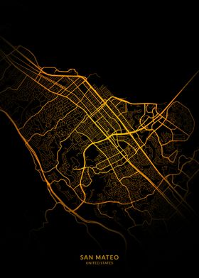 'San Mateo City Map Gold' Poster by Trulaf Design | Displate