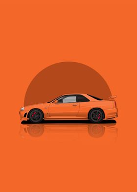 'Nissan R34 GTR Orange' Poster by Dodi Firdaus | Displate
