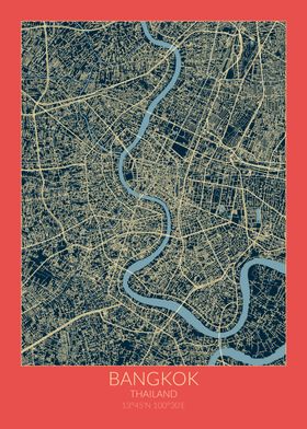'Bangkok Map Red Blue' Poster by dkDesign | Displate