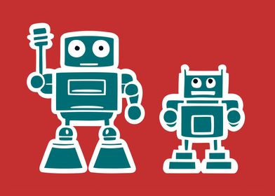 'Robot duo cartoon big smal' Poster by Gianfranco Grenar | Displate