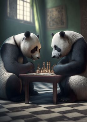 'Pandas playing Chess' Poster by David Godbehere | Displate