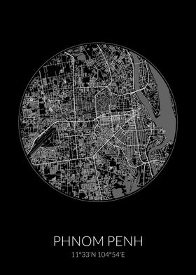 'Phnom Penh City Map Black' Poster by dkDesign | Displate