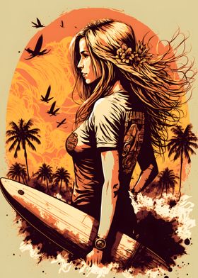 'Surfer Girl Illustration' Poster by David Godbehere | Displate