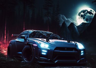 'Sports Car in Moon' Poster by Coffee Design | Displate