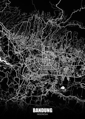 'Bandung Indonesia Dark Map' Poster by Zake Yonkou | Displate