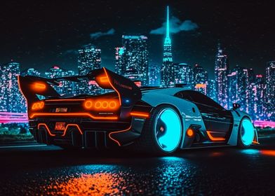 'Neon Car In City' Poster by Coffee Design | Displate