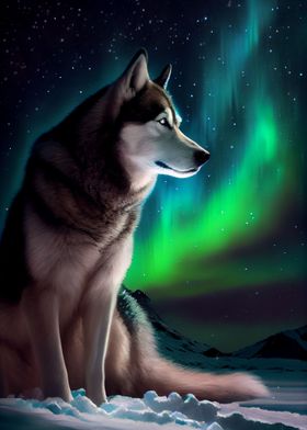 'Husky Dog Aurora' Poster by DecoyDesign | Displate