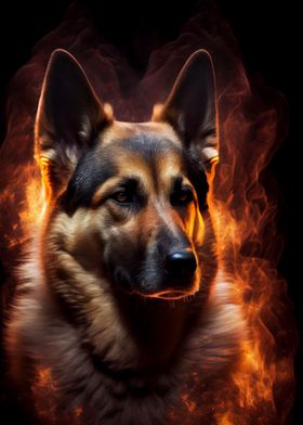 'German Shepherd Fire' Poster by DecoyDesign | Displate