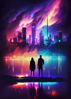 'Neon Night Landscape' Poster by Luong Phat | Displate