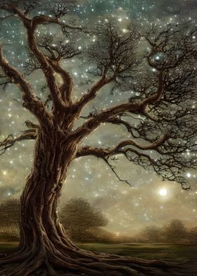 'Tree at Starry Sky Nature' Poster by Max Ronn | Displate