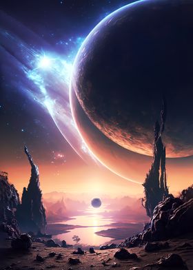 'Overlap Planets Landscape' Poster by Luong Phat | Displate