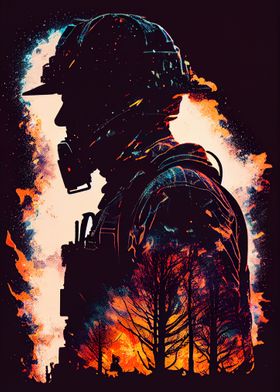 'Firefighter Silhouette' Poster by DecoyDesign | Displate