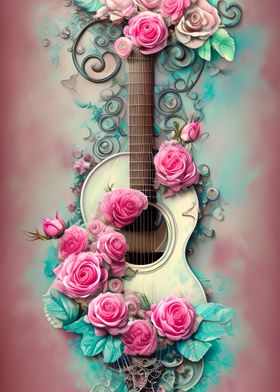 'Guitar with Roses Music' Poster by Max Ronn | Displate