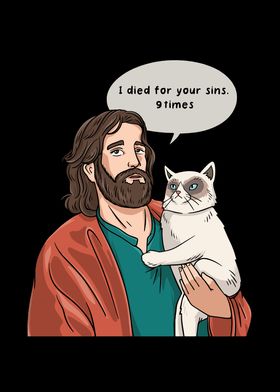 'Cat as Jesus Humour for a' Poster by Michael | Displate