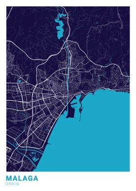 'Malaga City Map' Poster by Trulaf Design | Displate