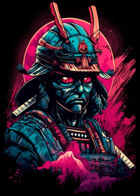 'samurai synth wave mask' Poster by EDSON RAMOS | Displate