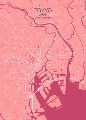 'Tokyo Pink Rose Map' Poster by dkDesign | Displate